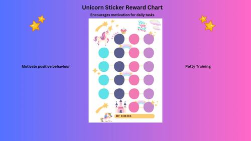 Unicorn Reward Chart, Sticker Chart, Potty Training Chart, Behaviour Goals,