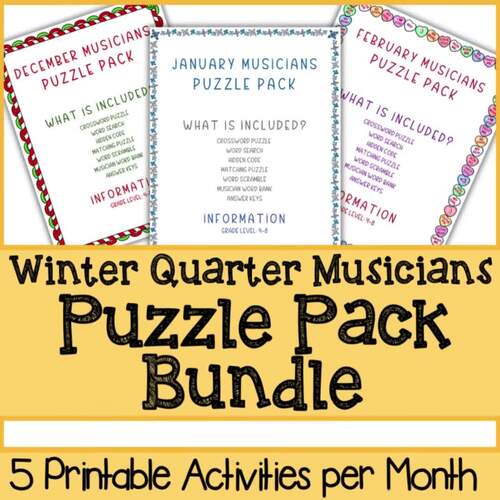 WINTER Quarter Composer Puzzle Pack Bundle for Middle School Music