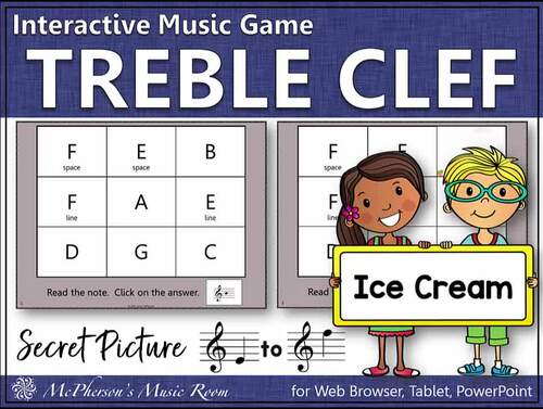 Treble Clef Note Names Music Center Game {Reveal Secret Picture Ice Cream}
