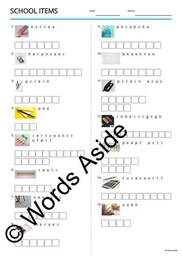Vocabulary Worksheets Cards Crossword Word Search Anagram SCHOOL by ...