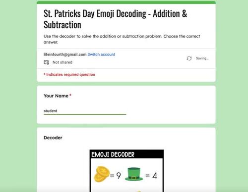 St. Patricks Day Emoji Math Decoding by Teach With Staci | TPT