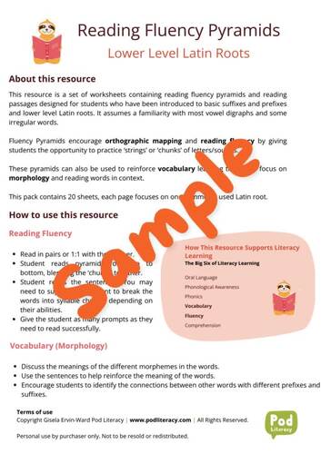 Reading Fluency Word Pyramids Lower Level Latin Roots Morphology