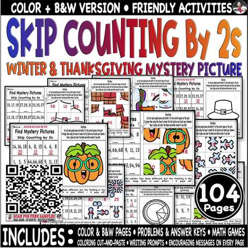 Skip Counting by 2's |Thanksgiving Winter Picture, Games, color, cut ...