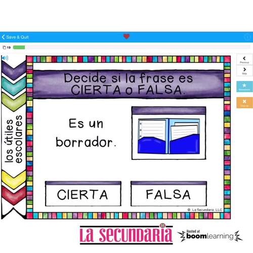 Spanish School Supplies | BOOM CARDS | Distance Learning by LA SECUNDARIA