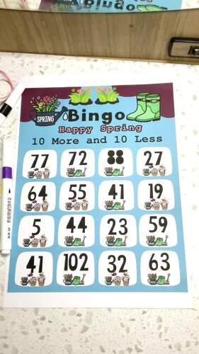 10 More 10 Less Bingo | Spring Math Game |Math Bingo | 10 More and 10 Less