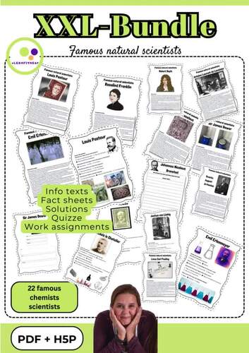 XXL - Bundle | 22 famous scientists Info + Fact sheets + quiz interactive