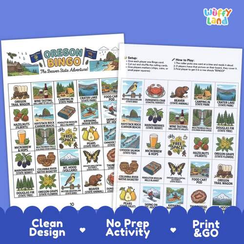 Oregon State Geography Bingo Game | US States Research Social Studies ...