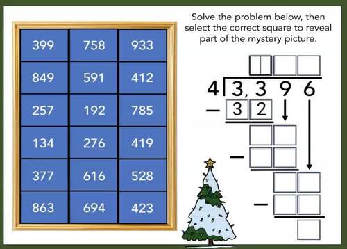 Christmas Long Division 4 x 1 Digit No Remainders Mystery Picture Boom Deck