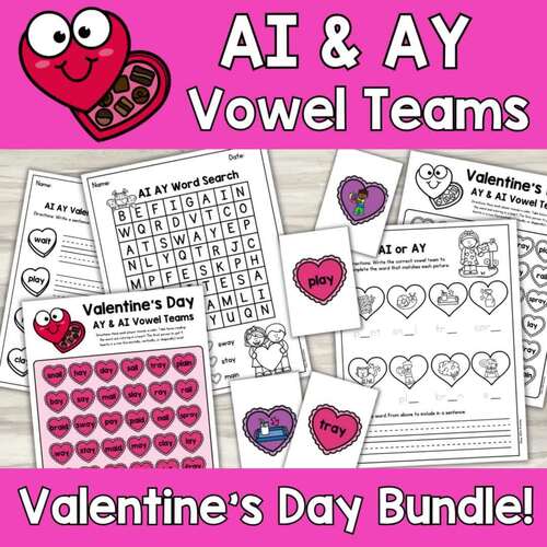 Valentine's Day AY AI Phonics Matching Game Bundle | Reading Center ...