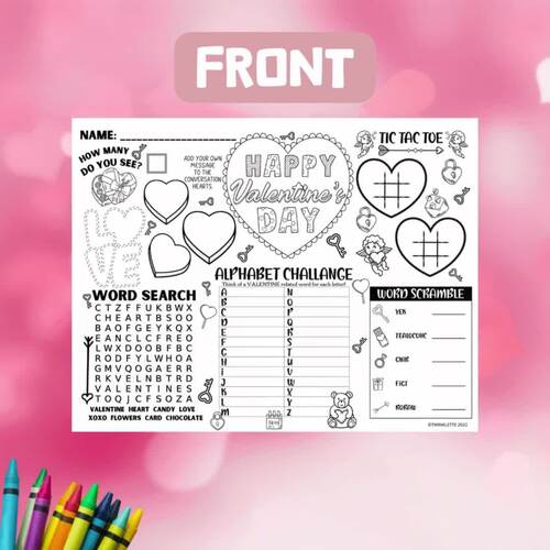 Valentine's Day Printable Coloring Placemat - Fun-filled entertainment