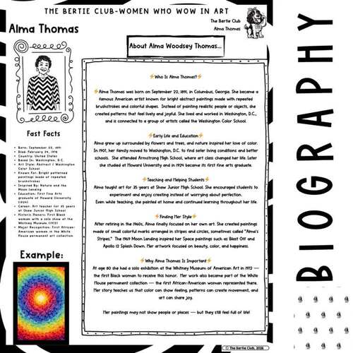 Alma Thomas Art Packet | Women’s History Month | Print & Go Art Sub Plan