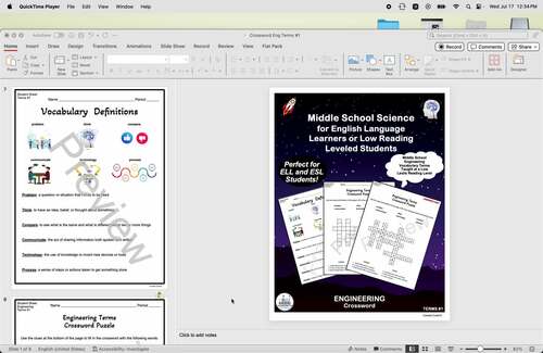 Engineering Design Process Vocabulary Worksheets Crossword #1 ELL/ESL