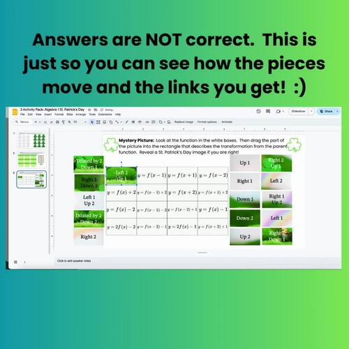 Algebra 1 St. Patrick's Day Review Digital Activities Functions ...