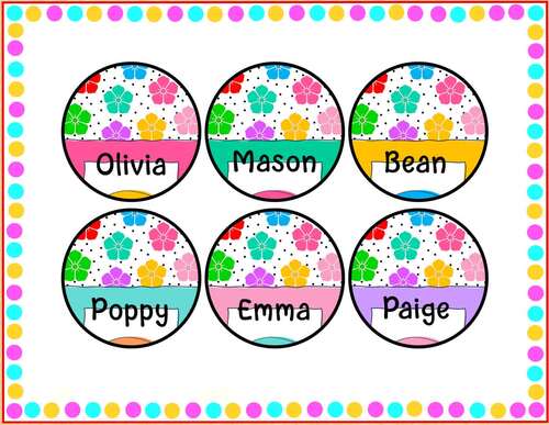 Printable Spotty Floral Student Name Labels, Bright Spotty Name Tags