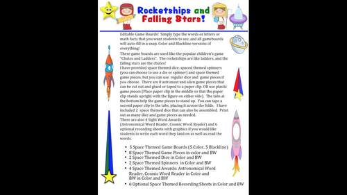 EDITABLE Sight Word Games - Rocketships & Falling Stars (Like Chutes ...