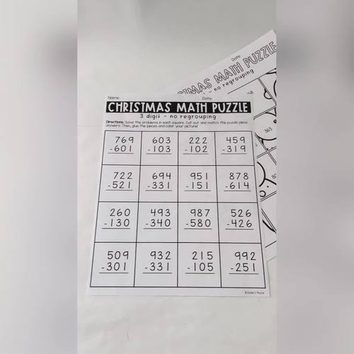 Christmas Math 3 digit Addition Subtraction Puzzles for 3rd Grade