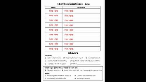 Daily Communication Log - Behavior Log by Teaching with Compassion