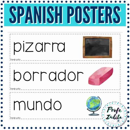 46 Spanish Classroom Posters | School Supplies in Spanish Word Wall Cards