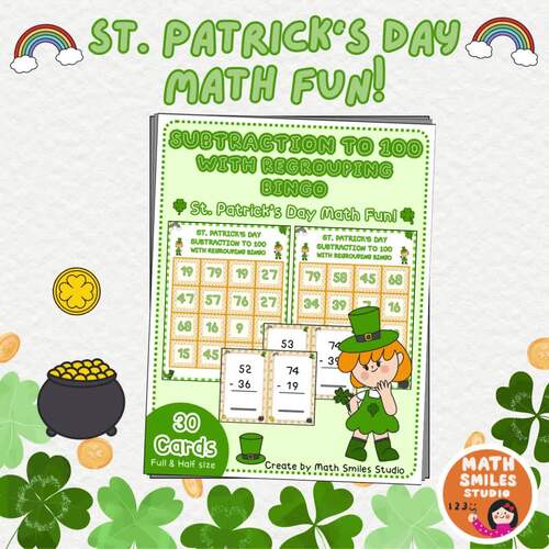 St. Patrick’s Day Subtraction to 100 (With Regrouping) Bingo 2-Digit ...