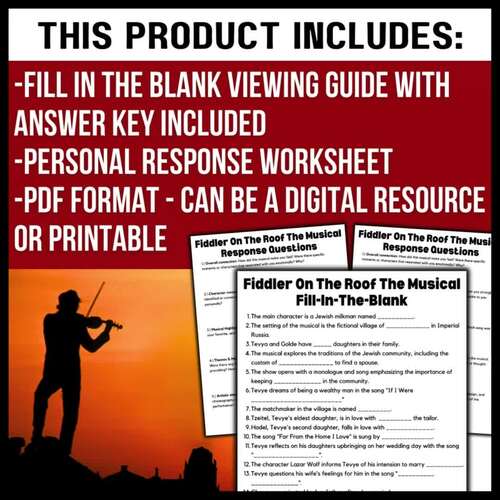 Fiddler On The Roof Musical: Fill-In-The Blank Viewing Guide/ Response ...