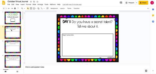 October Digital Writing Journal | Google Slides | Digital Writing Prompts