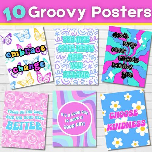 Positive Affirmation Posters | Classroom Decor | 90s Y2K Retro Groovy