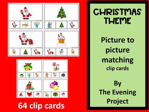 Christmas themed picture to picture match clip cards for K+ | TPT
