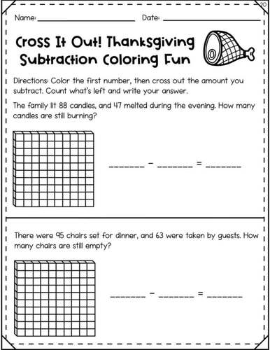 Thanksgiving Math Activities 3rd Grade - 2-Digit Add & Subtract Word ...