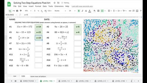 Algebra Solving Two Step Equations | Non-Seasonal | Christmas Pixel Art ...