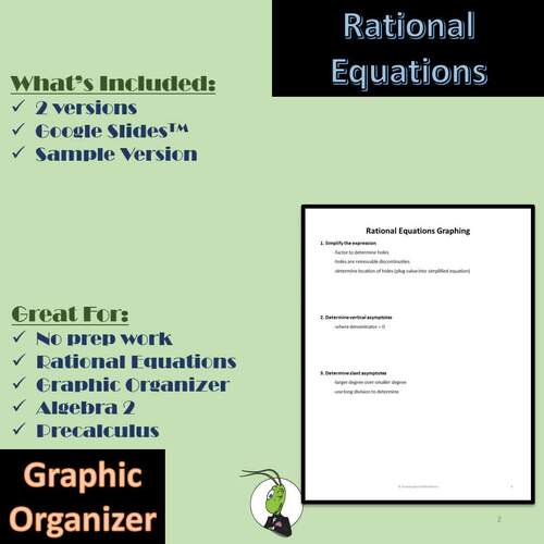 Rational Functions Graphing Scaffolded Notes Algebra 2 | Google | TPT