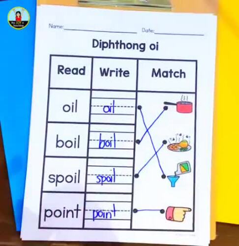 Diphthong Read, Write and Match Worksheet by The Joy in Teaching