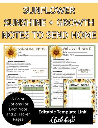 Sunflower-Parent Communication Notes | Sunshine & Growth | EDITABLE
