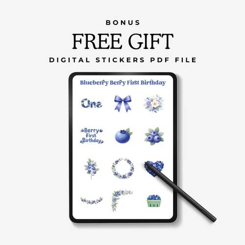 Blueberry Berry First Birthday Watercolor Clipart Bundle by Ikota Design