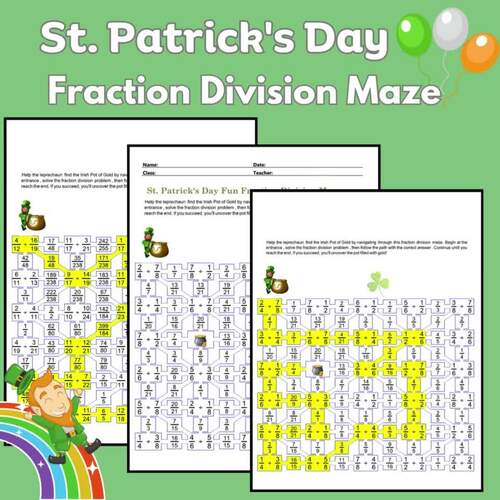 St. Patrick's Day Fractions Division Fun Maze 7 Math Activity ...