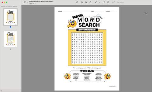 First Week of Math Activities 6th/7th Grade Rational Numbers Vocabulary ...