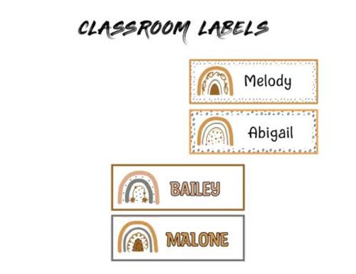 Classroom Labels, Boho Rainbow Student Name Tags, Back to School Labels