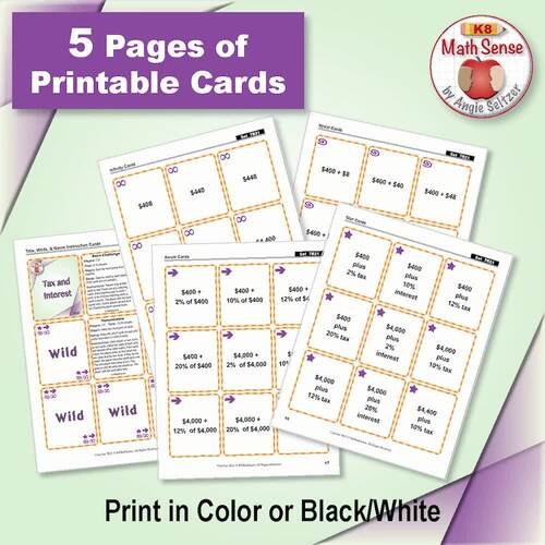 Tax and Interest, Percent Increase: Math Sense Games & Matching ...