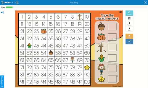 Kindergarten Fall Math Boom Cards | Missing Numbers 100 Chart by Ever ...