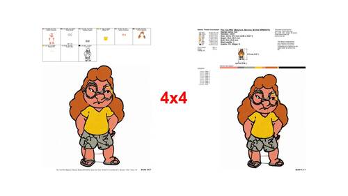 Grumpy red-haired cartoon girl with glasses embroidery designs ...