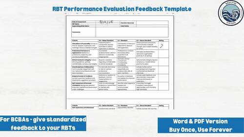 RBT Feedback Form Template, RBT Performance Evaluation Template BCBA ...