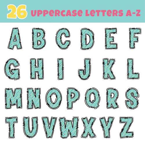 Light Blue Polka Dot Doodle Alphabet Letters Clip Art | A-Z + Numbers