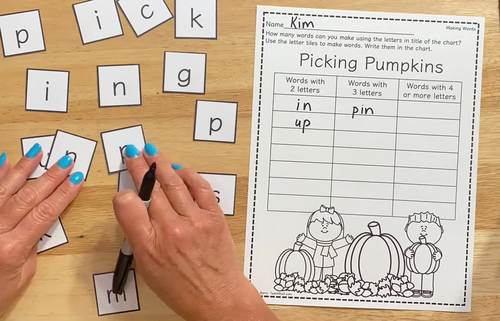 Making Words Spelling and Word Building Fall Fun Activity for Grades 1-2
