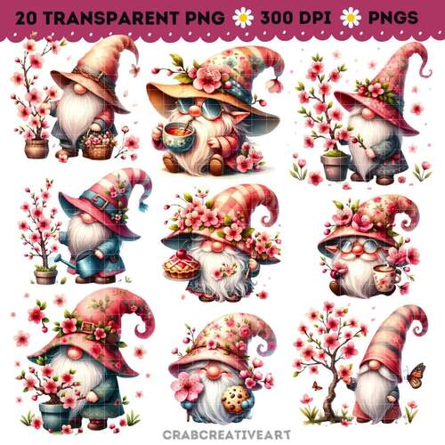 Springtime Gnome with Cherry Blossom Clipart: Perfect for Bulletin Boards