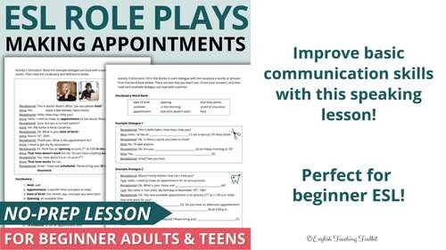 Speaking & Listening Activities ESL Role Play Making Appointments for ...