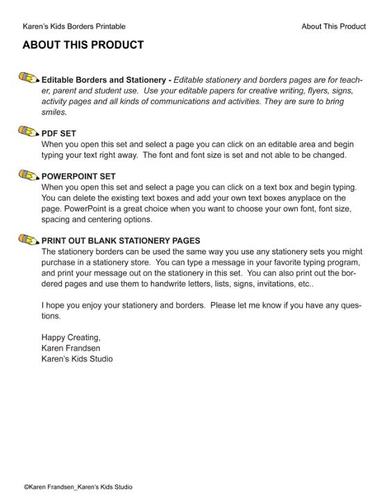 Borders 53 Editable School Home Play Pages (Karen's Kids Printables)