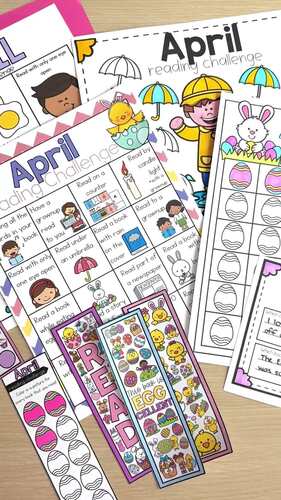April Reading Bingo Challenge Easter Spring Reading Logs Bookmarks Fun ...