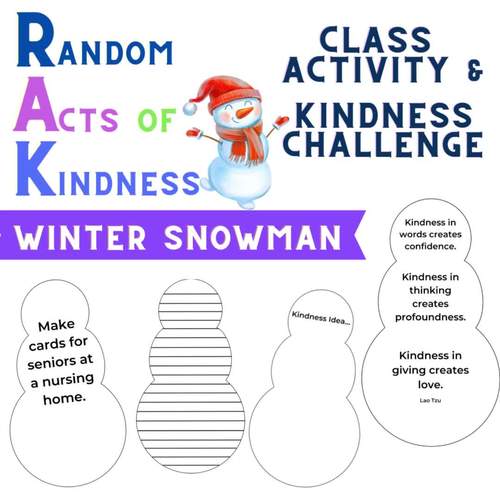 Acts of Kindness Winter Snowman Activity, Bulletin Board, Class Challenge