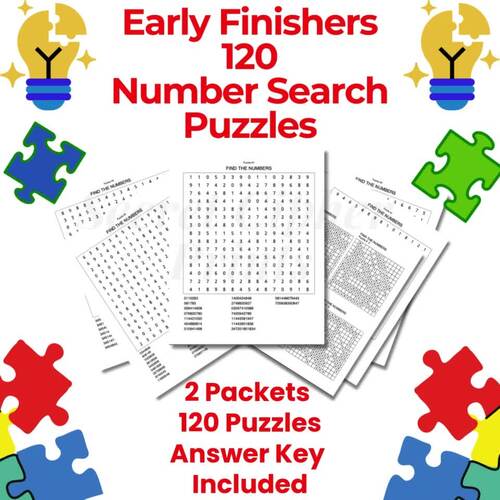 Early Finishers 120 Number Search Puzzle Pack- Answer Keys | Math Brain ...