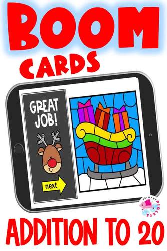 ADDITION TO 20 CHRISTMAS MATH BOOM CARDS by Primary Piglets | TPT