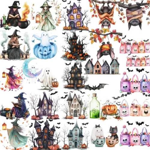 82 Halloween Watercolor Clip Art | Ghosts, Witches, Pumpkins, Cats & More